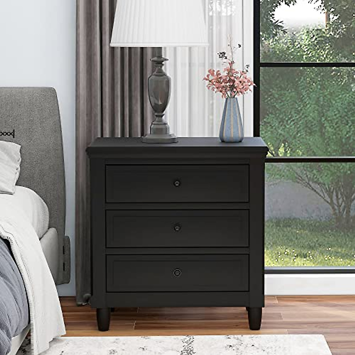 SOFTSEA Wood Nightstand Small Drasser for Bedrom 3 Drawer Bedside Table End Table with Storage Drawers