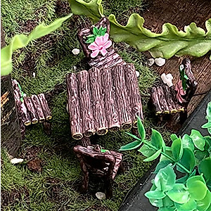 6PCS Miniature Table and Chairs Set, Fairy Garden Furniture Ornaments Kit for Dollhouse Accessories Home Micro Landscape Decoration