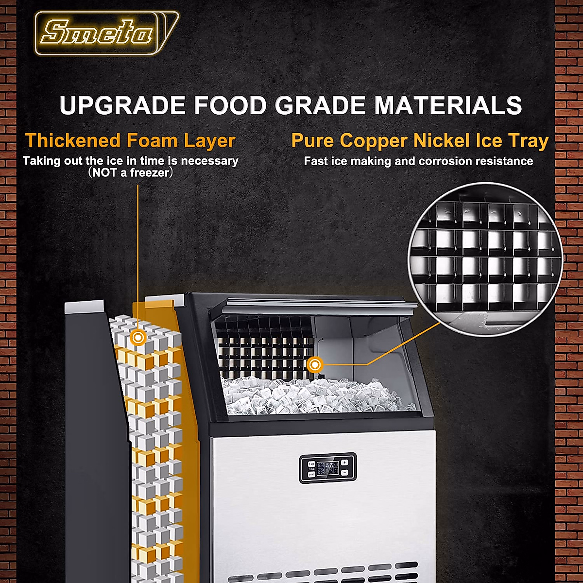 Undercounter Ice Maker Machine Commercial, Built in Nugget Ice Cubes 100 LBS/24H with 33LBS Large-Capacity, Freestanding|Countertop Crushed Ice Machine for Commercial Use Bar Coffee Restaurant Office