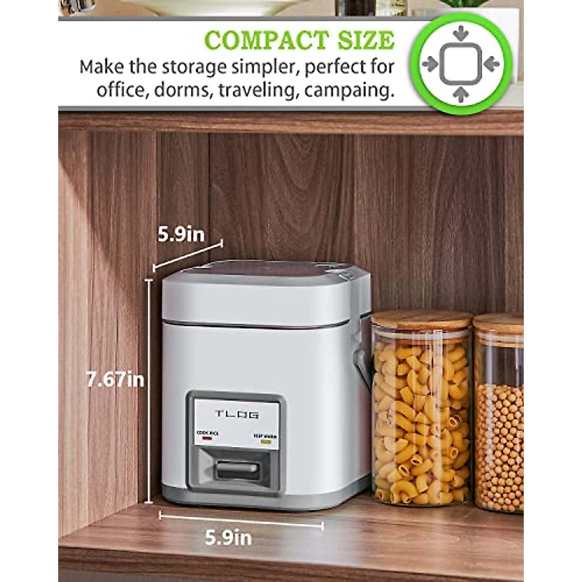 TLOG Mini Rice Cooker 2.5-Cup Uncooked(5-Cup cooked), Healthy Ceramic Coating 1.2L Small Rice Cooker for 1-3 People, Portable Travel Rice Cooker with Steam Tray, Rice Maker for Grains, White Rice, Oatmeal, Veggies