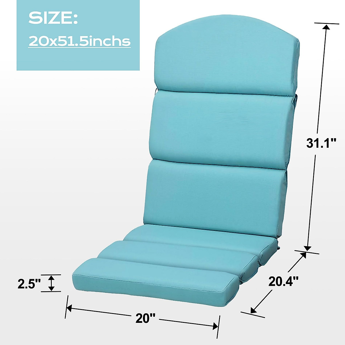 BPS Patio Chair Cushion for Adirondack, High-Back Patio Cushion 52''x20''x2.5'' Olifen Fabric Slipcover, for Indoor Outdoor Furniture, Adirondack, with Ties - Set of 2