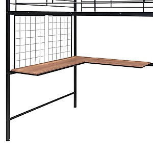 EMKK Full Size Metal Loft Bed with Desk and Metal Grid, Stylish Metal Frame Bed with Lateral Storage Ladder and Wardrobe,Loft Bed for Kids, Teens - Creative Haven for Study and Sleep