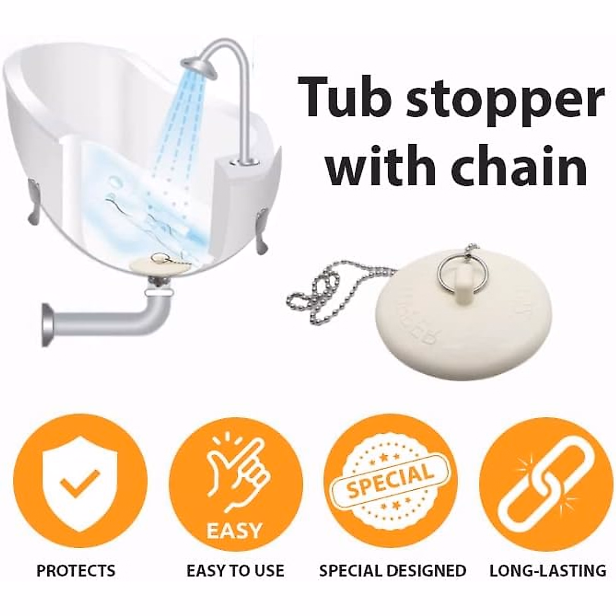 Gadgetime USA 5 Pieces Bathtub Stopper - Five Sizes - Pool Plugs - Shower Rubber Drain for Kitchen, Bathtub, Sink, Pool & Laundry