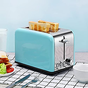 Toaster 2 Slice, Retro Small Toaster with Bagel, Cancel, Defrost Function, Extra Wide Slot Compact Stainless Steel Toasters for Bread Waffles, Blue