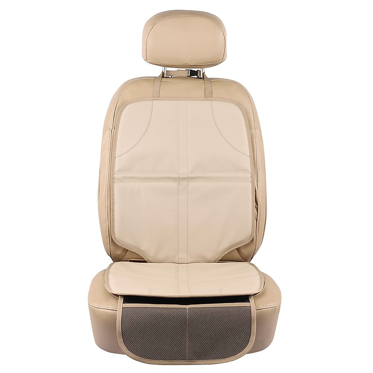 Viaviat Leather Car Seat Protector for Booster Durable Waterproof Protector Mat Large Auto Seat Cover with Storage Pocket for Child Toddler Safety Seat Baby Basket (Beige)