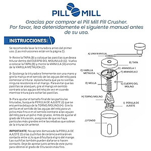Pill Mill Pill Crusher - Crushes Multiple Tablets to a Fine Powder - Metal Pill Grinder - Tablet Pulverizer Suitable for Travel - Great Feeding Tube use and Pets