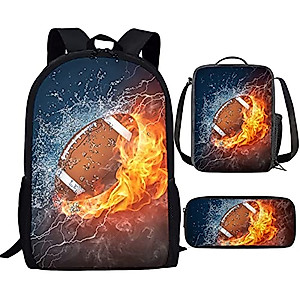 Youngerbaby Fire Water Rugby Print Kids Backpack Teen Boys Daypack School Book Bag Lunch Box Pen Case 3 in 1 Backpack Set