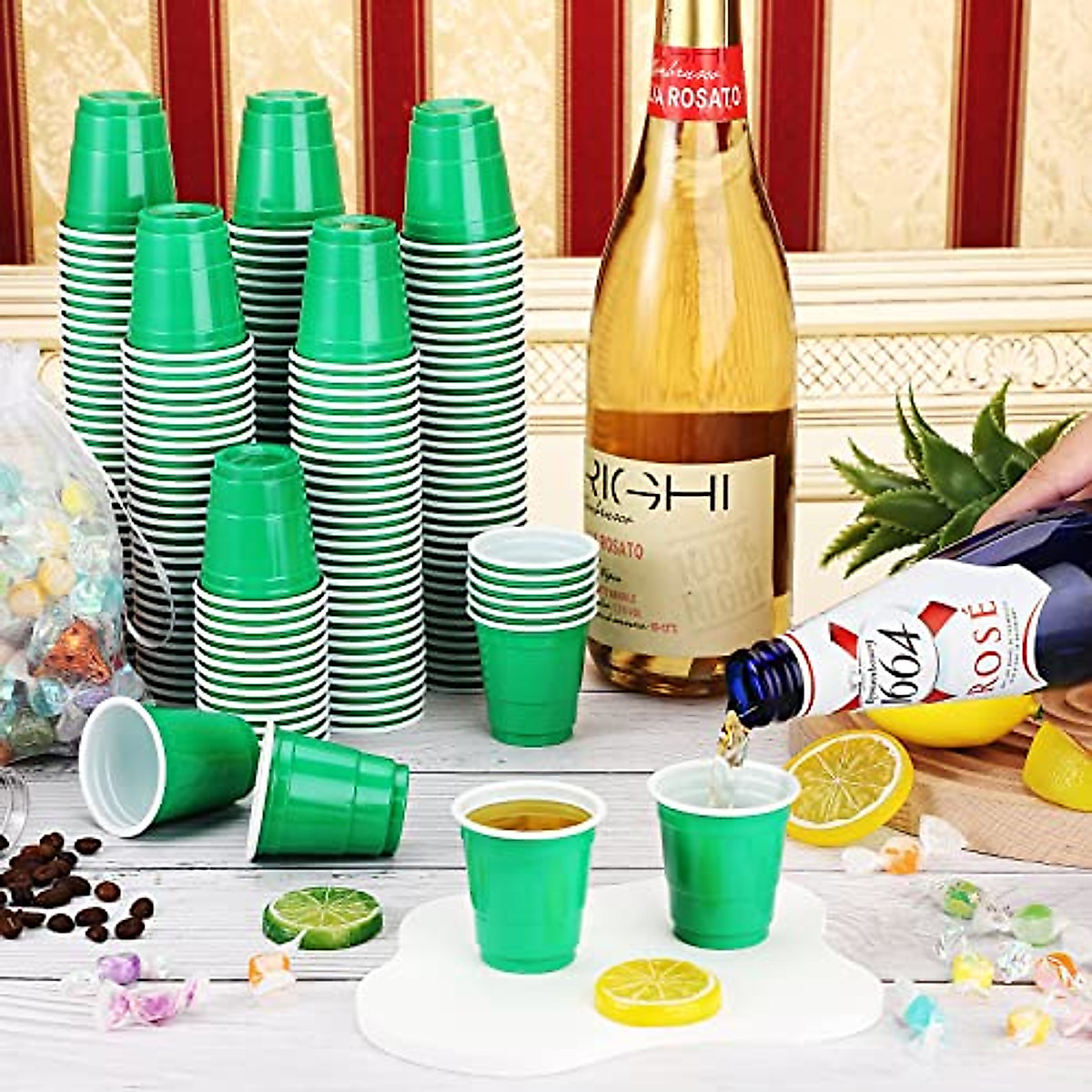 Yinkin 300 Pcs 2 oz Plastic Shot Glasses Disposable 2oz Shot Small Cups 2 oz Mini Party Cups for Valentine's Day Bachelorette Birthday Party(Green)