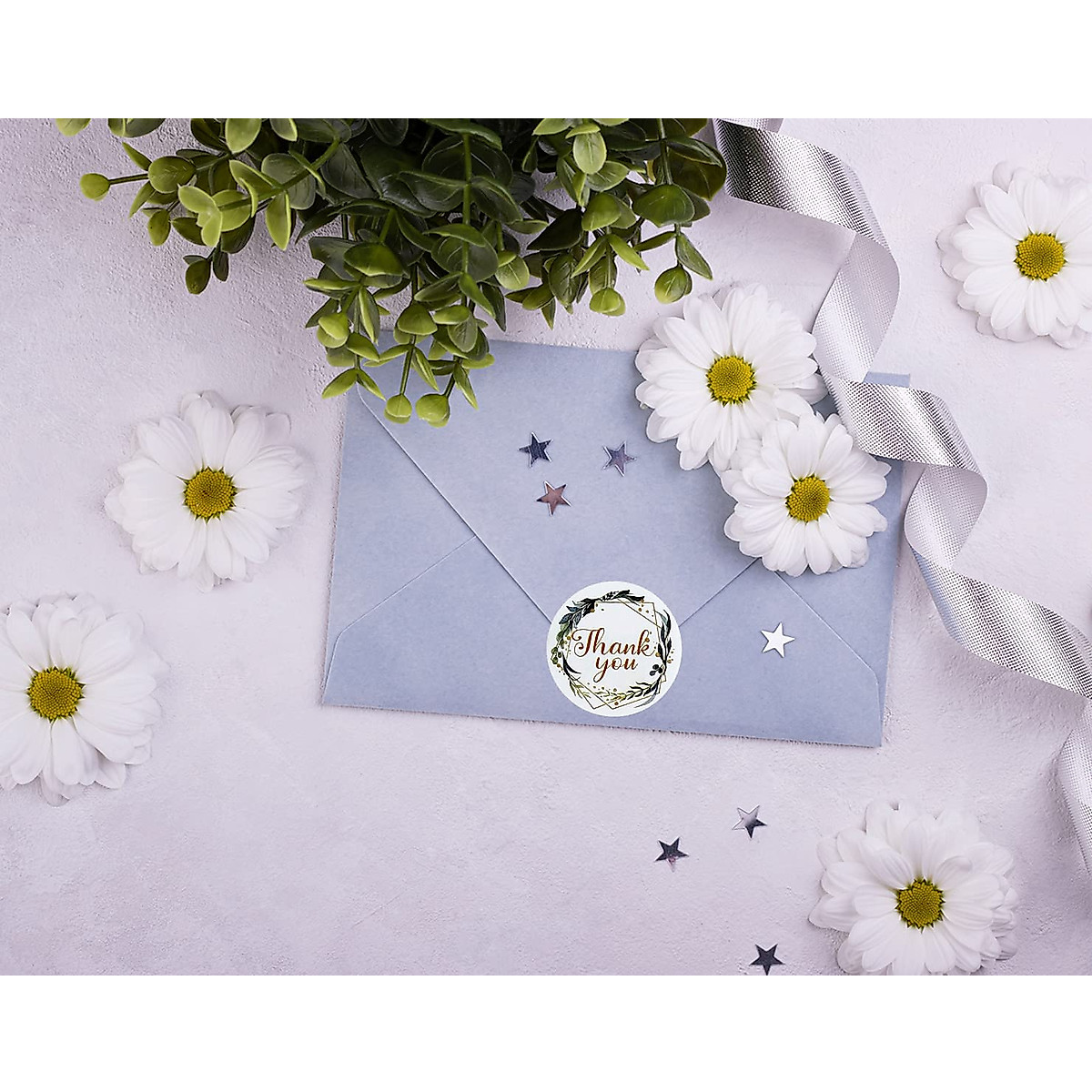 Louise Maelys 1.5 Inch Thank You Stickers for Wedding, Birthday, Bridal, Shower, Packaging, Small Business, Envelope, Gifts, 500pcs Per Roll Round Thank You Label Sealing Stickers with Plant Pattern