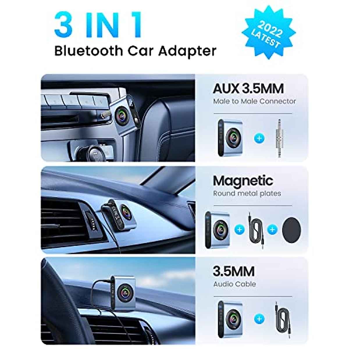 Bluetooth 5.3 AUX Adapter for Car,【Enhanced Mic & LED Digital Display】【22H Battery Life & Noise Cancelling】JOYROOM 3.5mm Input Wireless Receiver for Car Audio/Home Stereo, Metal