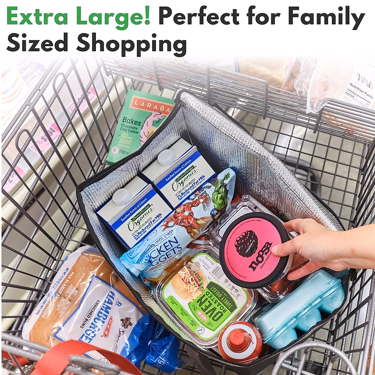 XL Insulated Reusable Grocery Bags (2-Pack) - Premium Quality Cooler Bags with Hard Bottom Insert - Stands Upright, Machine Washable, Sturdy Zipper - Insulated Bag for Hot or Cold, Food Delivery Bag