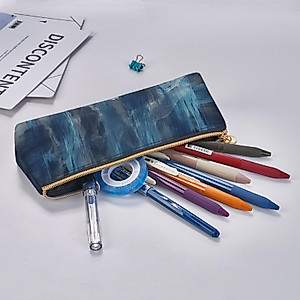 NTVOWPZO Leather Pencil Case Large Capacity Pencil Pouch Abstract Blue Pencil Bag Pouch With Zipper Pen Holder for Women