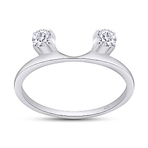 SAVEARTH DIAMONDS 1/5 Carat Round Cut Lab Created Moissanite Diamond Two Stone Enhancer Guard For Engagement Wedding Ring In 14K White Gold Plated 925 Sterling Silver (G-H, VVS1, 0.20 Cttw) Size- 6