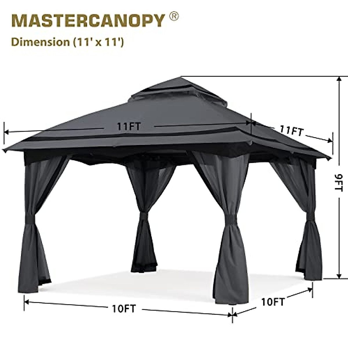 MASTERCANOPY 10x10FT Outdoor Patio Gazebo with Mosquito Netting for Backyard, Patio, Garden Dark Grey