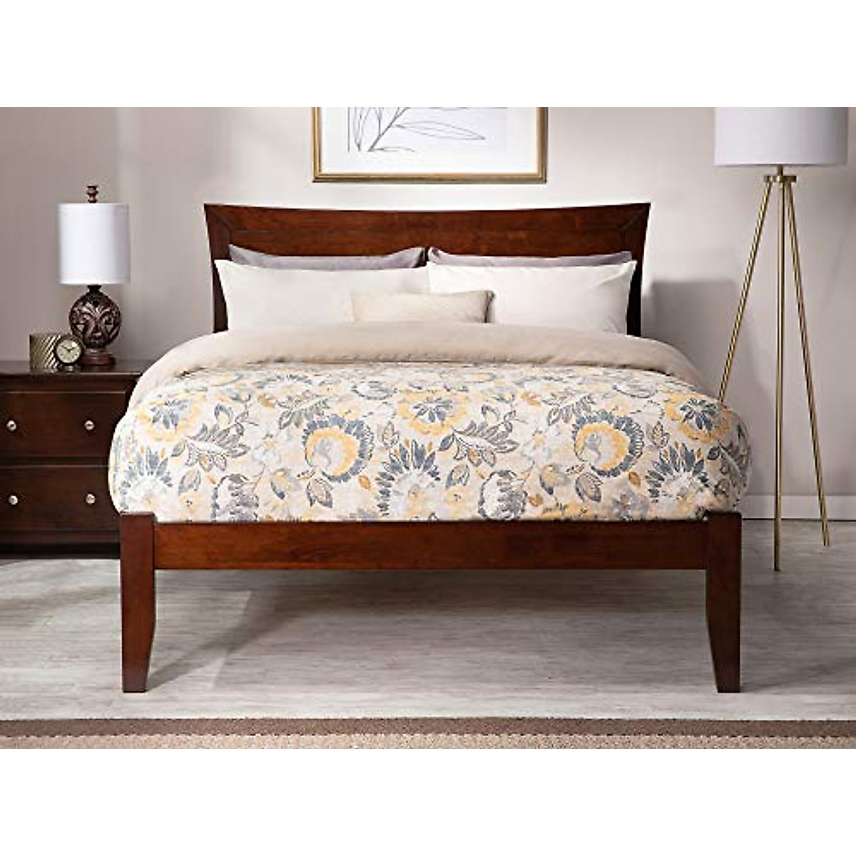 AFI Metro Full Platform Bed with Open Footboard and Turbo Charger in Walnut