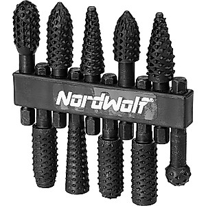 NordWolf 10-Piece Rotary Burr Wood Carving Rasp Files Set, with 1/4" Hex Shank for Wood & Rubber Deburring, Shaping and Grooving