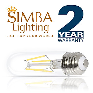 Simba Lighting LED T10 Tubular Edison Filament Light Bulbs (3 Pack) 6W Dimmable 60W Equivalent 120V for Cabinet Display, Piano Lamps, Clear Glass Decorative, Standard E26 Base, Natural White 4000K
