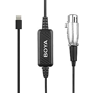 Boya by-BCA7 XLR to Lightning Microphone Cable with Integrated pre-Amplifier to Connect XLR Dynamic Microphones to Apple iPhone and iPad