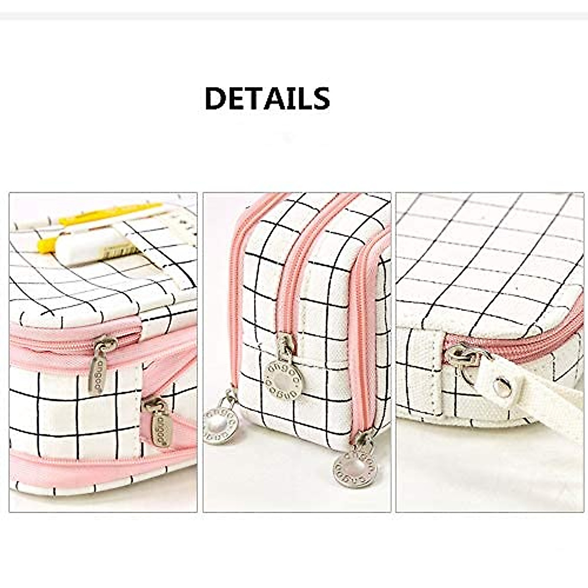 Wangyiqian Pencil Pen Case Multi Compartments Pen Bag Pouch Holder Large Capacity Square Grid Cosmetic Bags Organizer Girls Boys Adults Teen Double Window