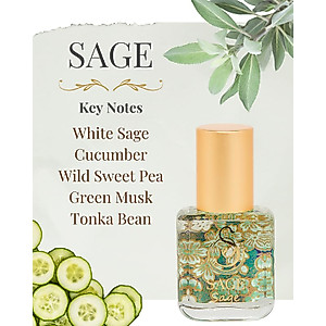 Sage Organic Perfume Oil Extract Roll-On by Sage- 1/4 oz, Vegan & Cruelty-Free, Fresh Scent, Cucumber, White Sage, Sweet Pea