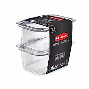 Rubbermaid 2-Piece Brilliance Food Storage Containers with Lids for Lunch, Meal Prep, and Leftovers, Dishwasher Safe, 4.7-Cup, Clear/Grey