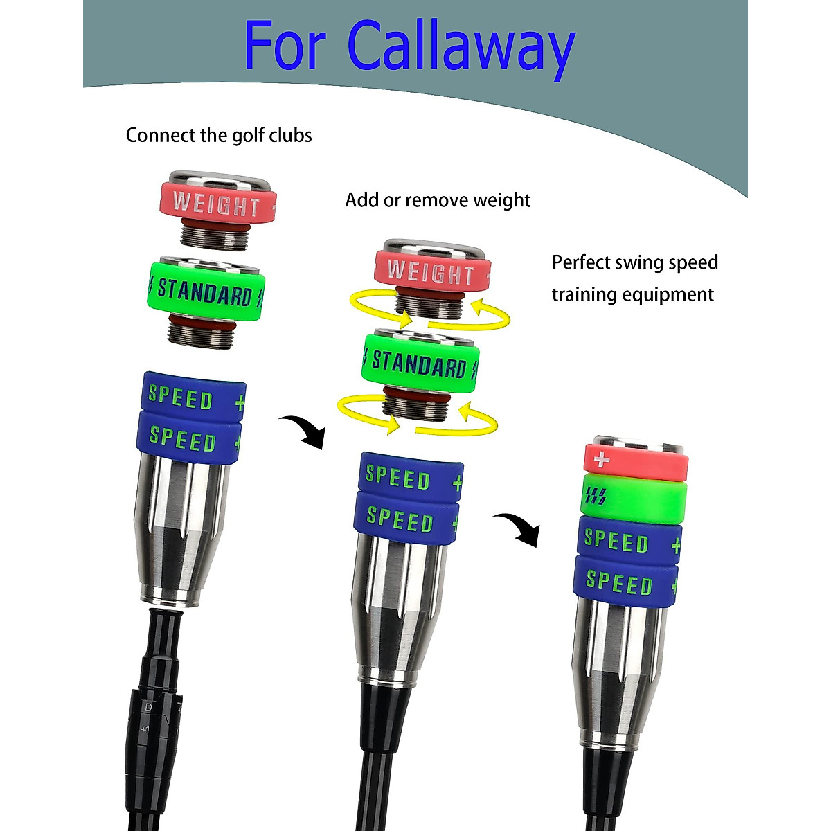 Big Crazy Golf Swing Speed Trainer Adjustable, Golf Training Equipment Three Weight Configuration Options, Golf Tempo Training Aids Connect Your Golf Clubs for Callaway