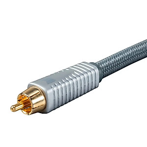 Monolith RCA Cable - 24K Gold Plated Connectors, AL foil, OFC Copper Braided Shield, 6 Feet, Silver