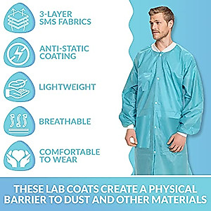 Medical Nation 10 Pack Disposable Lab Coats - Durable Knee Length Reusable Lab Coat with Knit Cuffs and Pockets, Unisex | Perfect For Dental, Hospitals, Pharmacies, Labs, Clinics - Teal Blue, Medium