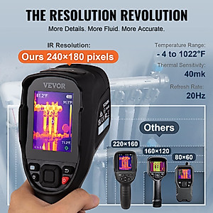 VEVOR Thermal Imaging Camera, 240x180 IR Resolution with 2MP Visual Camera, 20Hz Refresh Rate Infrared Camera with -4℉~1022℉ Temperature Range, 64G Built-in SD Card and Rechargeable Li-ion Battery