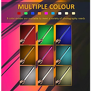 RGB Handheld LED Photography Light Wand ,9-Color Video Light Stick, Tripod Photography Kit, Built-in Rechargeable Battery, 1000 Lumens Adjustable 3200K-5600K