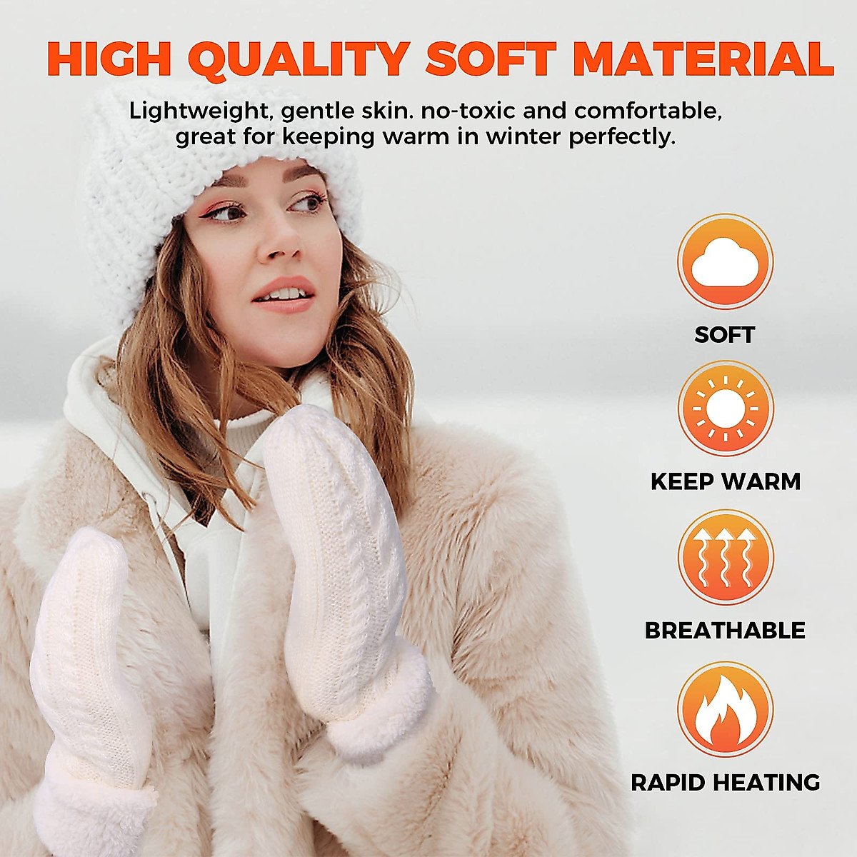 AURUZA Winter Warm Mittens for Women, Cozy Thick Knitted Gloves & Mittens Warm Soft Lining Cold Weather Accessories Gifts (Gray)
