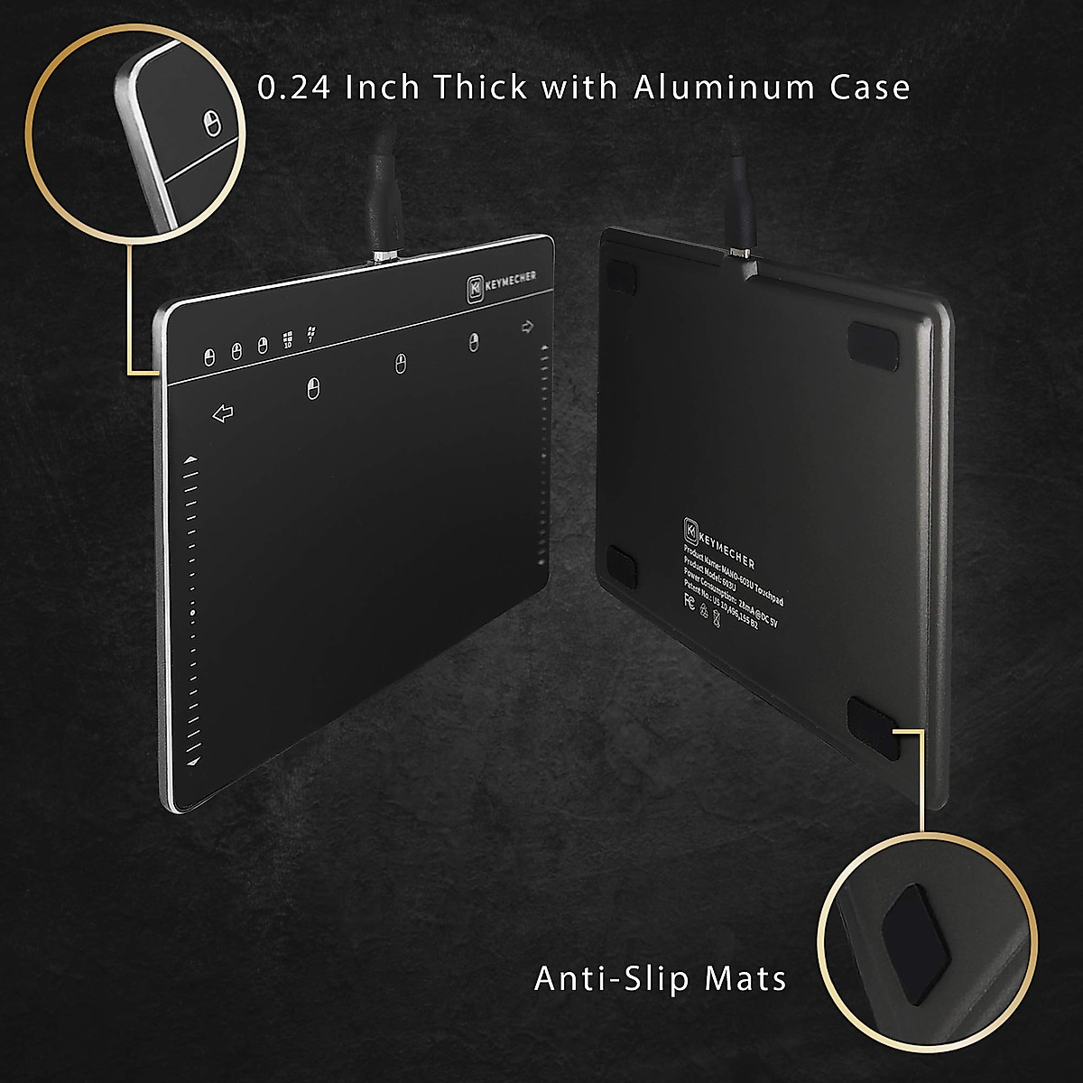 KEYMECHER Mano Multi-Gesture Wired Trackpad for Windows 7 and Windows 10, USB Slim Touchpad Mouse for Computer, Notebook, PC, and Laptop (Aluminum Black, Support Windows Precision Touchpad)