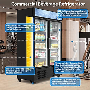 MERXENG Beverage Refrigerator, 36.3 Cu.ft Commercial Display Refrigerator Merchandise for Home Restaurant Grocery Stores, 2 Glass Door Merchandiser Refrigerator,Back Bar Beverage Cooler