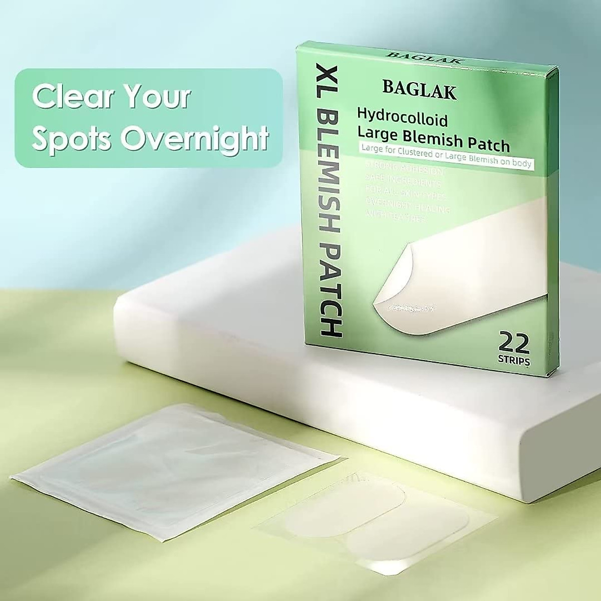 BAGLAK Large Blemishes Patches - 22 Strips, XL Size, Hydrocolloid t Dots, Blemishes Patch - Zit Stickers, For Face Blemishes Absorbing Cover Patch - Zit Sticker Facial Skin Care