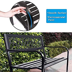Garden Bench Patio Bench Outdoor Park Bench Metal Outside Porch Chair Seat Cast Iron Steel Frame Sturdy Bench Patio Furniture for Yard Porch Entryway Lawn Decor Deck, Black, 46 in