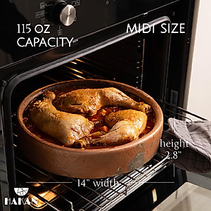 Hakan Natural & Handmade Terracotta Pan for Cooking | Authentic Clay Pan, Cazuela Dish, Ancient Mexican Clay Cookware, Earthenware Mud, Pottery Kitchenware (Midi 14 in)