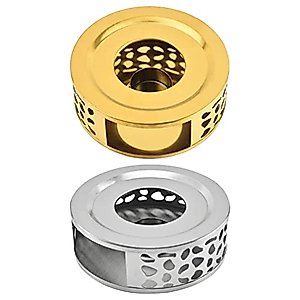 Angoily 2pcs Stainless Steel Teapot Warmer Metal Teapot Heater with Tealight Holder Candle Base Coffee Tea Warmer for Home Restaurant Camping