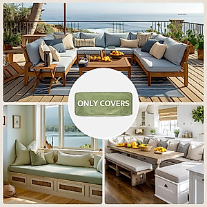 mudilun Custom Cushion Covers Replaceable Water Proof Bench Cushion Cover with Ties/Anti-Slip Bottom/Piping Patio Cushion Covers 100+Colors (Custom Size)