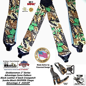 Holdup 2" Wide Outdoorsman Series Advantage Pattern Suspenders for Men with Composite Plastic USA Patented Gripper Clasp