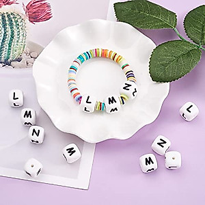 Crafans 100Pcs 12mm Silicone Cube Letter Beads White English Alphabet Letter L Vowel Loose Spacer Beads Initial Cube Dice Beads for Jewelry Making