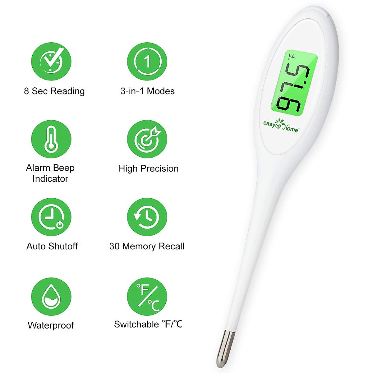 8 Sec Fast Reading Easy@Home Digital Oral Thermometer for Adult, Kid and Baby, Oral, Rectal and Underarm Temperature Measurement for Fever with Two-Color LCD Display Backlit and Alarm EMT-A12