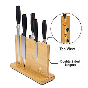 Magnetic Bamboo Knife Block 12", Double sided space saving freestanding storage holder for knives, handmade universal cutlery organizer stand with magnets in a bamboo outer layer, Without Knives