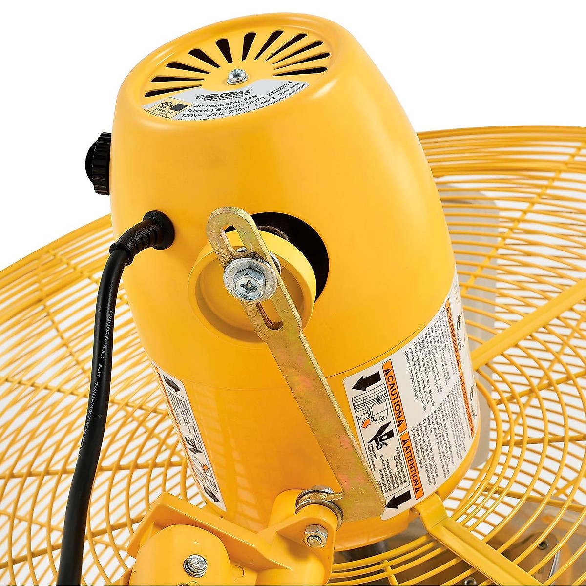 Deluxe Oscillating Pedestal Fan, 30" Diameter, Safety Yellow, 1/2HP, 10000CFM