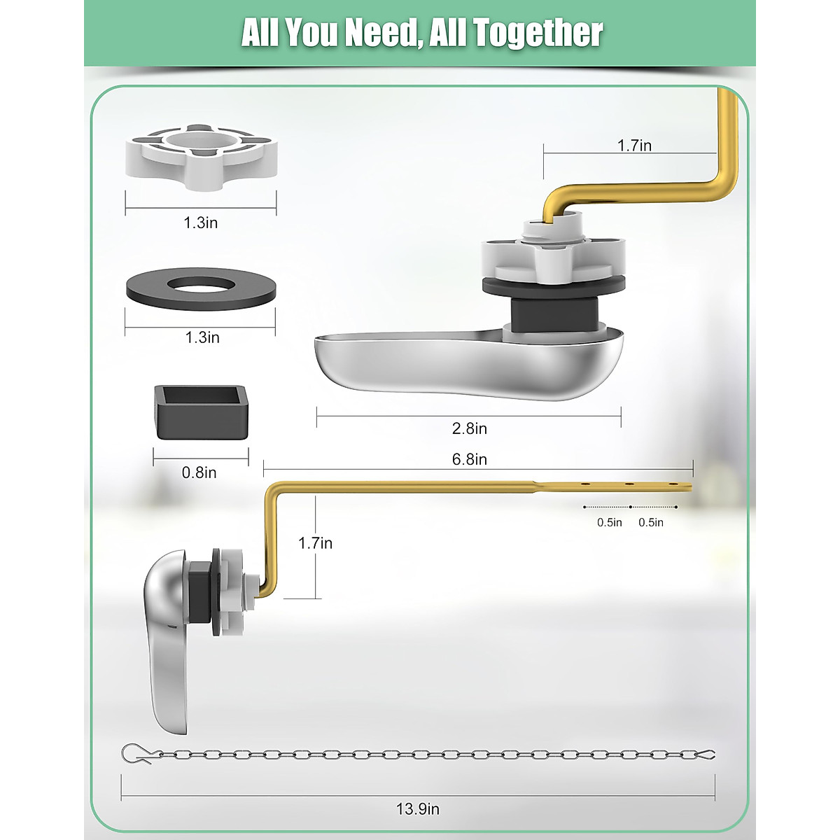 Universal Toilet Bowl Flush Handle Replacement Kit Side Mount, Toilet Repair Kit Inside Tank Chain Flusher Handle Lever Replacement Parts Compatible with American Standard Mansfield Kohler TOTO Eljer