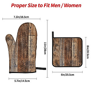 Oven Mitts and Pot Holders Sets of 4,Vintage Brown Wood Splicing Pattern,Oven Mitts Heat Resistant Oven Gloves Set Potholders for Kitchen Baking Grilling