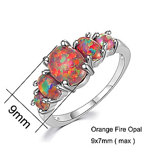 CiNily Orange Fire Opal Ring Women Jewelry Silver Plated Gemstone Ring Size 7