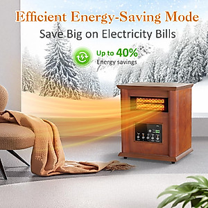 Electric Infrared Space Heater, Quartz Heater for Indoor Use, Tip-Over & Overheat Protection with Remote Control, 3 Heat Settings, 12H Timer, 1500W for Large Room Basement Heating