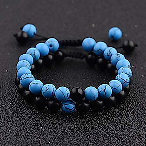 8mm Distance Bracelet Lover Couple Relationship Natural Stone Beads Yoga Bracelet Strand Stretch Bracelet Couple Jewelry for Him or Her Men and Women (Blue)
