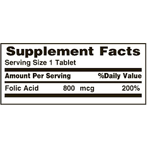 Nature's Bounty Folic Acid 800 mcg Tablets Maximum Strength 250 Count (Pack of 6)