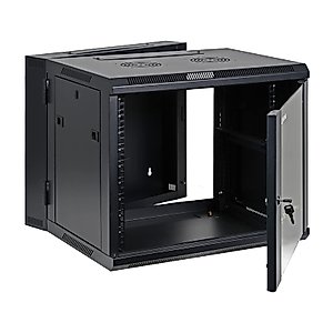AEONS 9U Professional Wall Mount Server Cabinet Enclosure Double Section Hinged Swing Out 19-Inch Server Network Rack with Locking Glass Door Black (Fully Assembled)